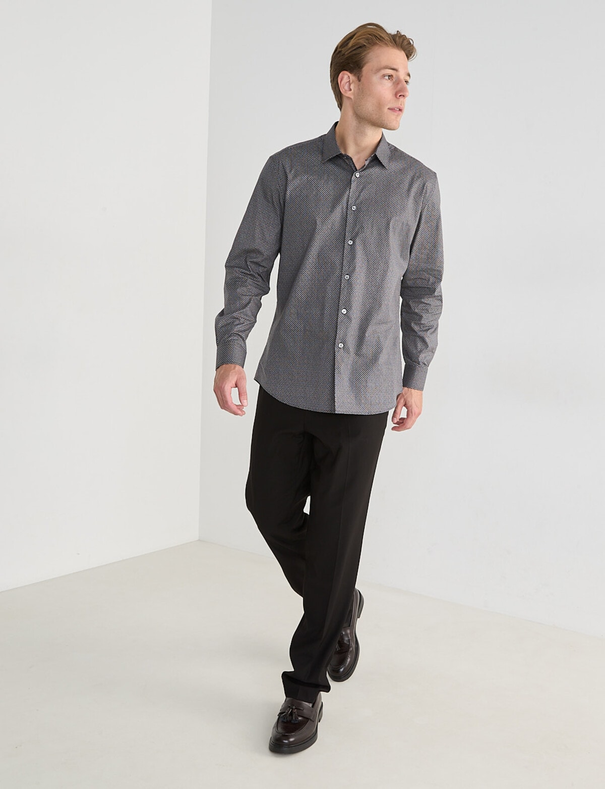 Laidlaw + Leeds Geo Star Long Sleeve Shirt, Black - Formal Shirts