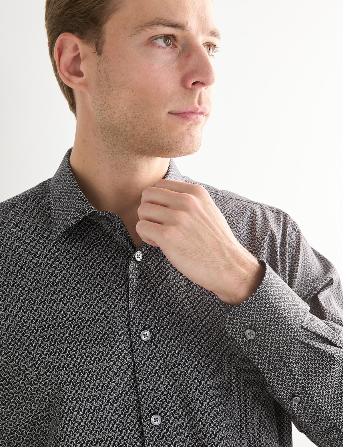 Laidlaw + Leeds Geo Star Long Sleeve Shirt, Black - Formal Shirts