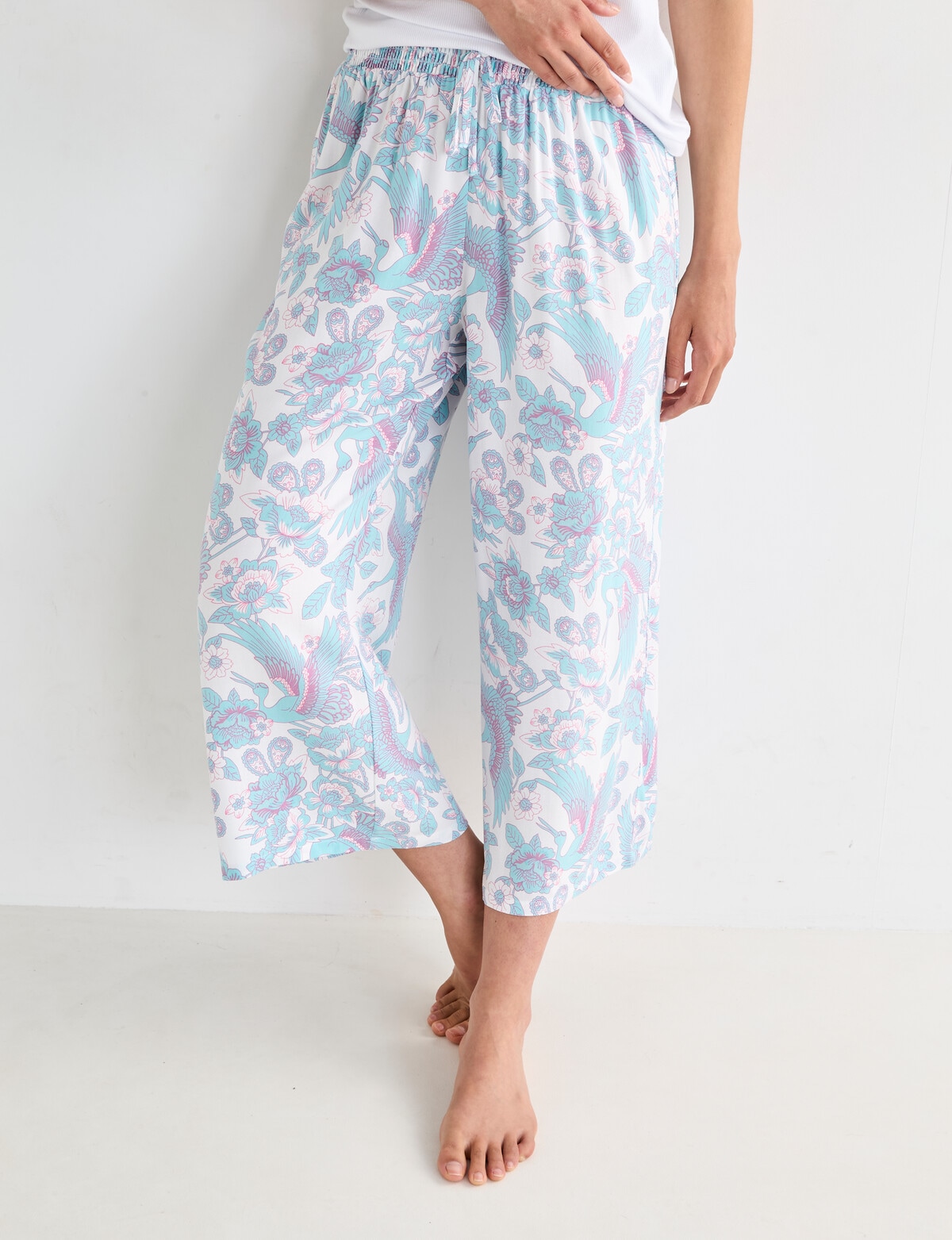 Whistle Sleep Cropped Pant, Crane Print - Pyjamas
