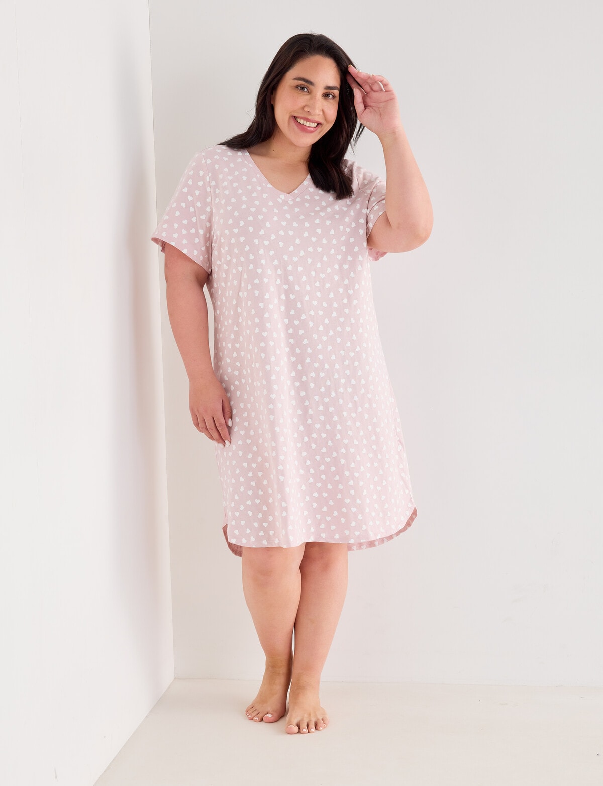 Studio Curve Sleep Heart T-Shirt Nightie, Pink - Nighties