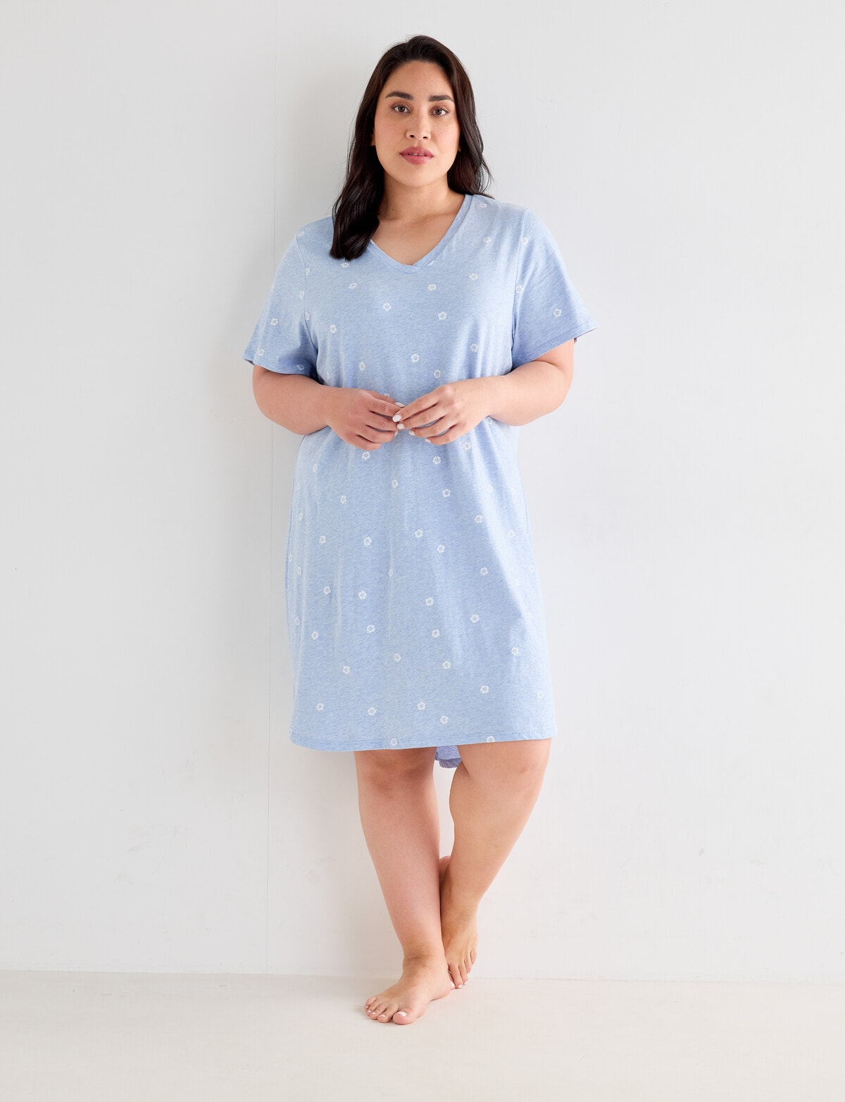 Studio Curve Sleep Hibiscus T-Shirt Nightie, Blue Marle - Nighties