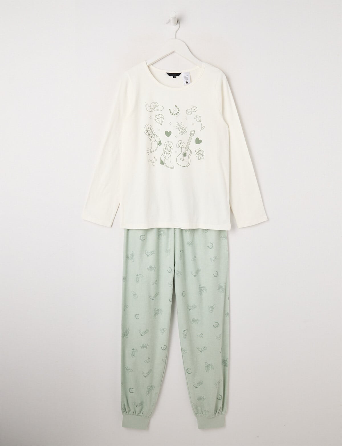 Sleep Squad Western Knit Flannel PJ Set, Soft Grass & Vanilla, -16 ...