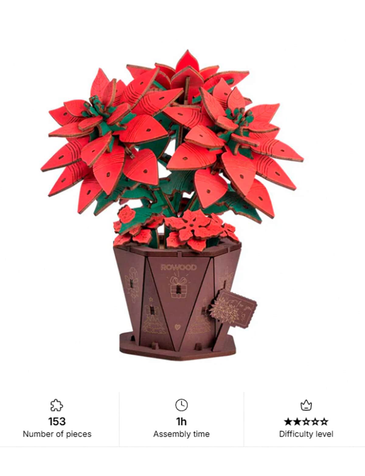 DIY Kits Rowood Wood Bloom Craft Poinsettia, TF001 - Arts & Crafts