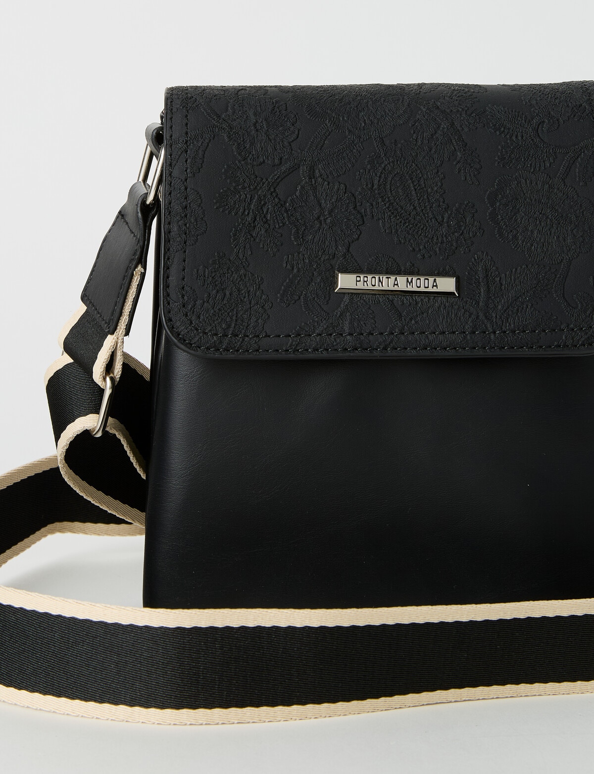 Pronta Moda Paisley Flap Crossbody Bag, Black - Handbags