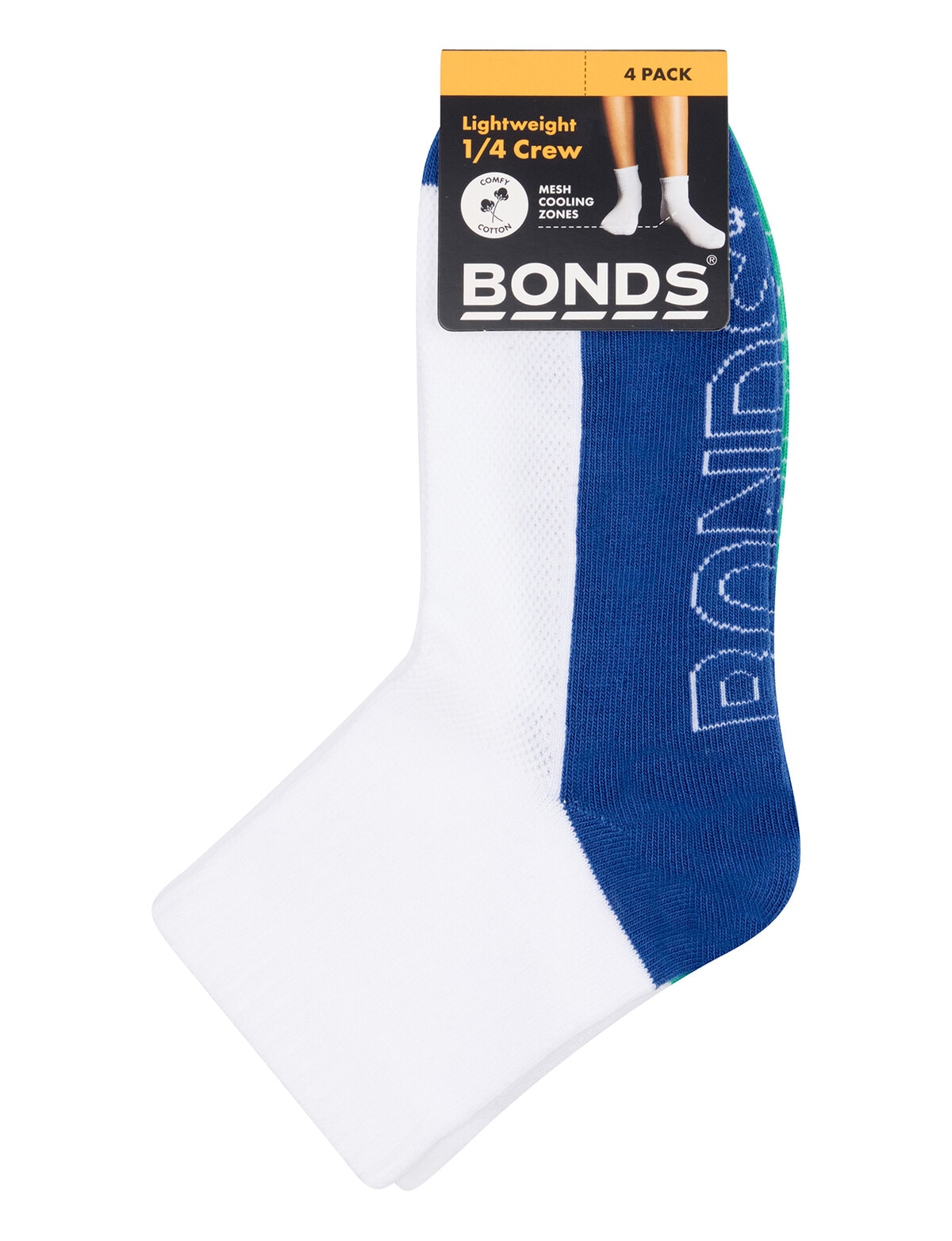 Bonds Logo Lite Quarter Crew Socks, 4-Pack, White - Hosiery & Socks
