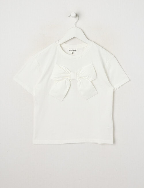 Mac & Ellie Applique Bow Short Sleeve Boxy Tee, White - Tops
