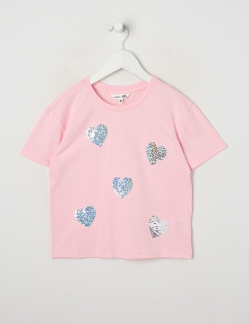 Mac & Ellie Flip Sequin Hearts Boxy Tee, Baby Pink - Tops