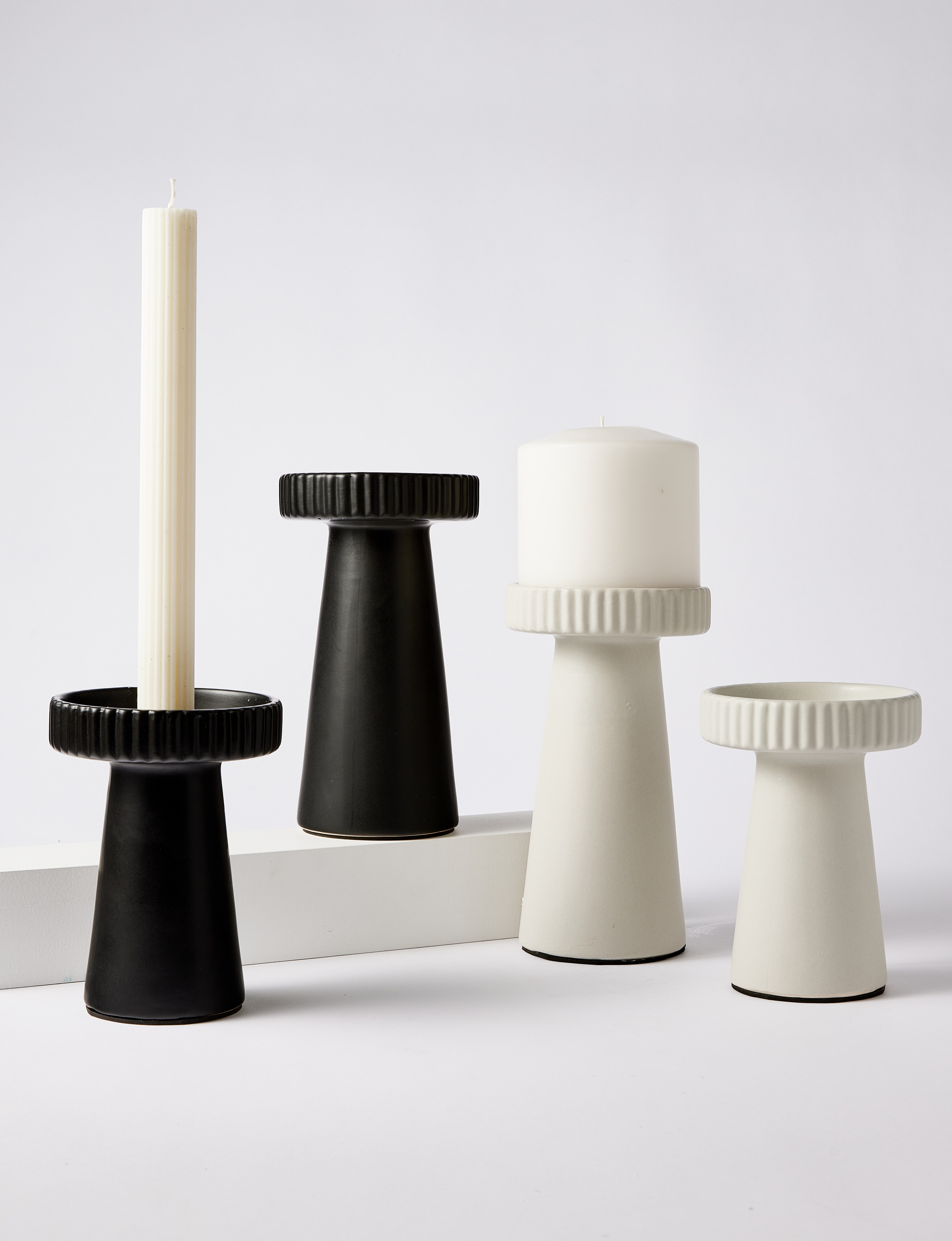 M&Co Rip Pillar Candle Holder, Large, Meteorite - Home Accessories